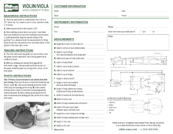 Violin / Viola Measurements & Tracing | Calton Cases